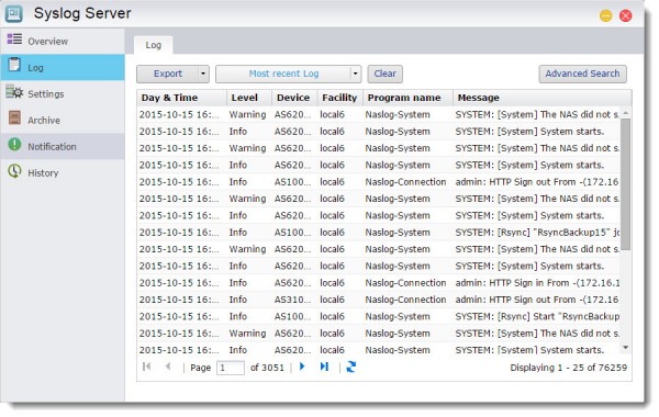 Syslog Server - ASUSTOR NAS