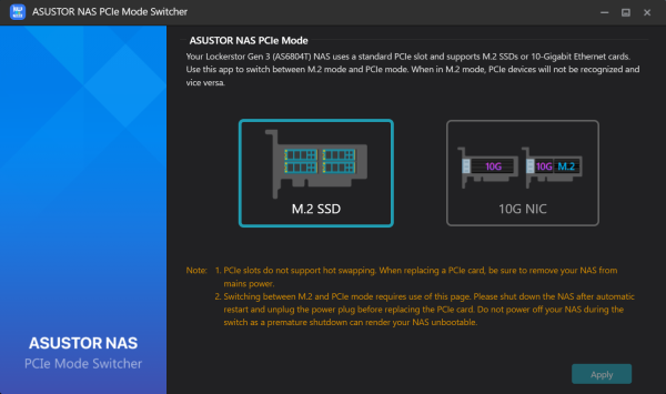 ASUSTOR NAS PCIe Mode Switcher - ASUSTOR NAS
